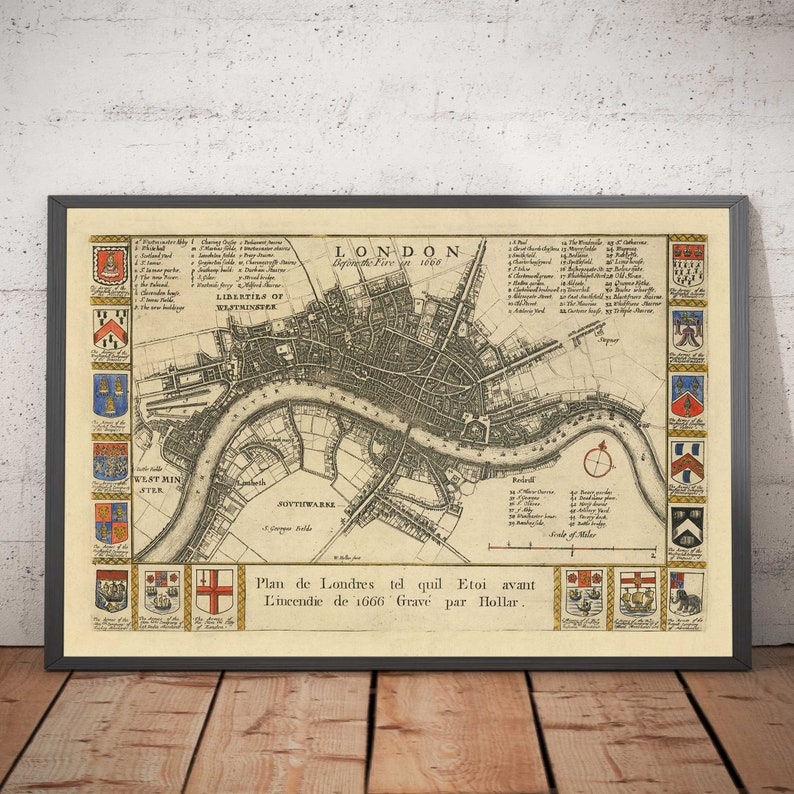 Old Map of Before the Great Fire of London, 1667 by Blome - Westminster ...