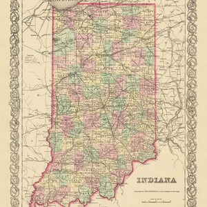 Old Map of Indiana by J.H. Colton, 1855: Indianapolis, Fort Wayne, New ...