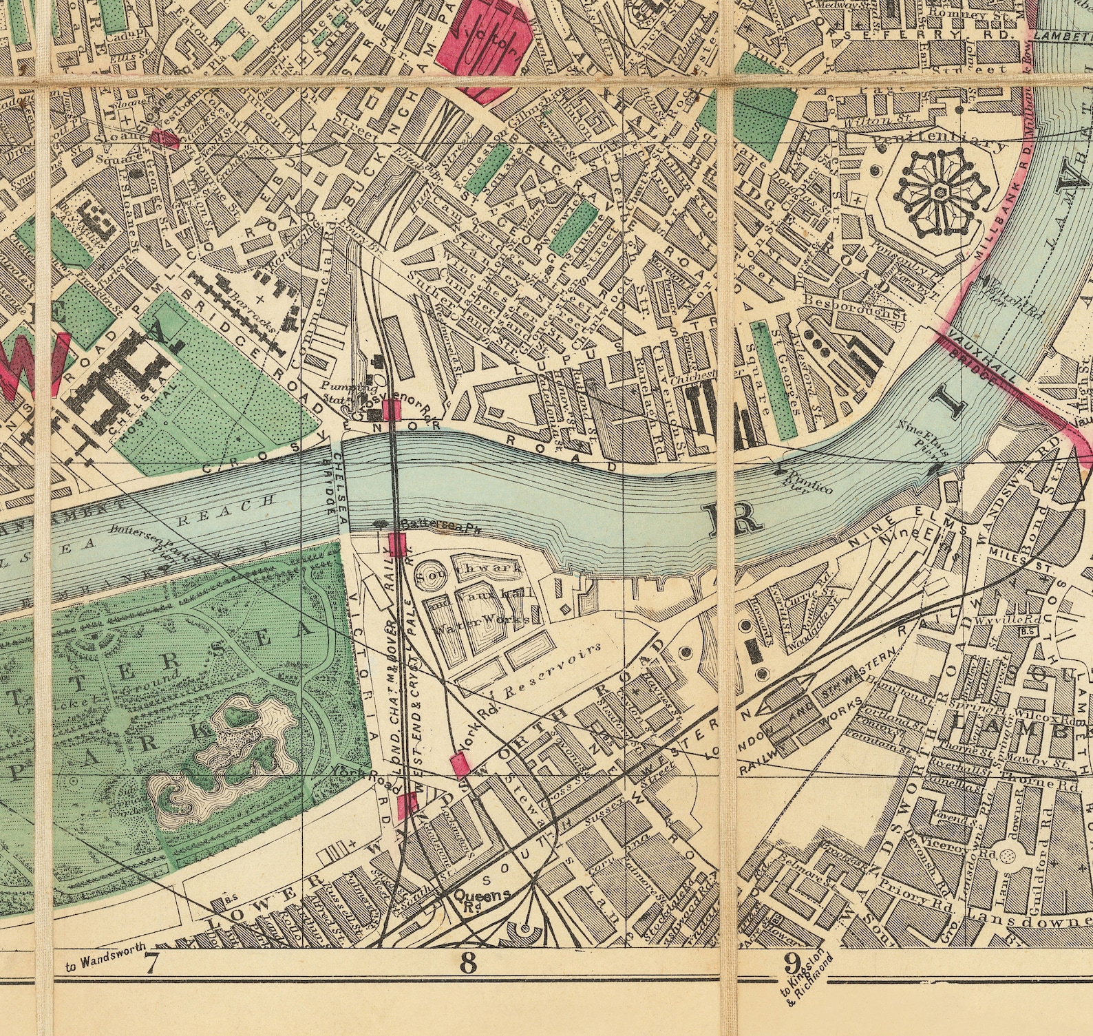 Big Old Map of London by Bacon, 1890 - Rare Folding Wall Chart of ...