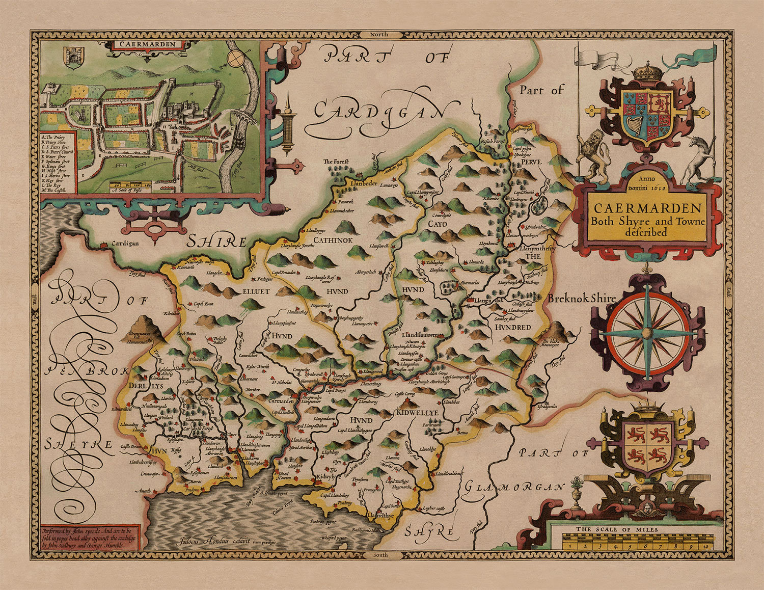 Old Map of Carmarthenshire Wales 1611 by John Speed - Etsy UK