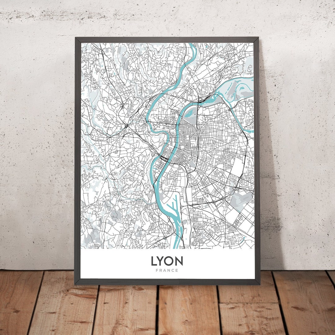 Modern City Map of Lyon, France: Croix-rousse, Notre-dame, Parc De La ...