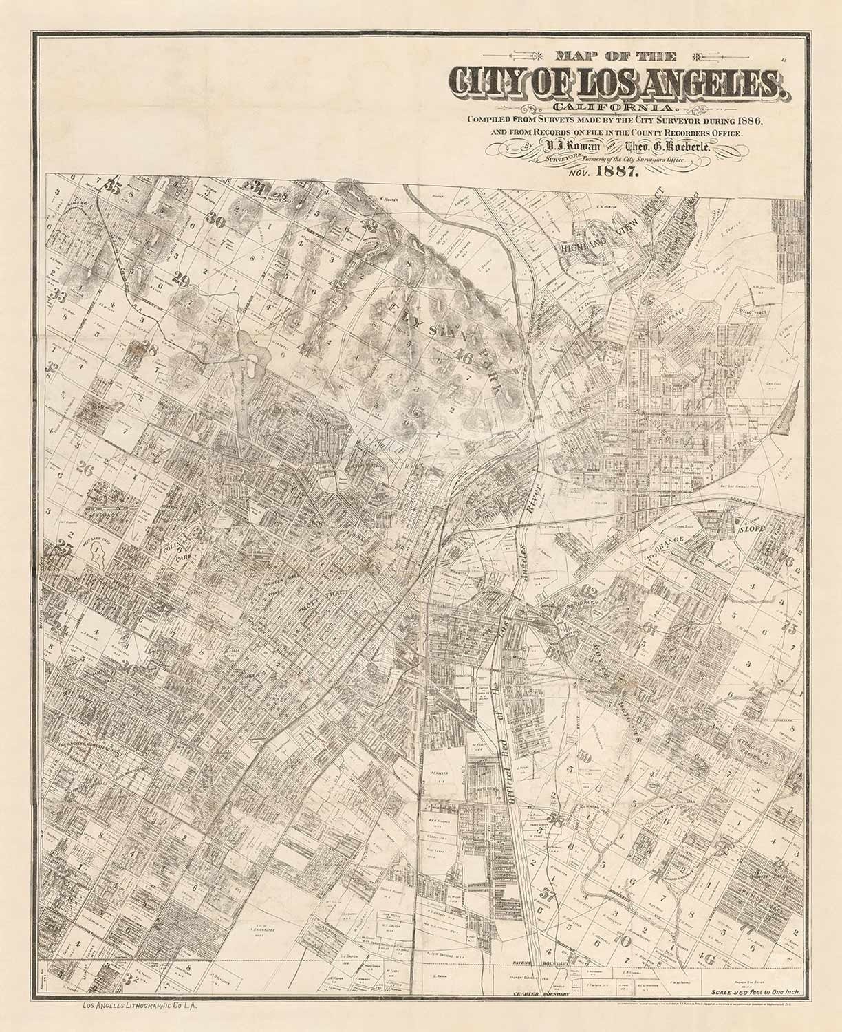 Old Map of Los Angeles 1887 Rare City Plan Chart - Etsy UK