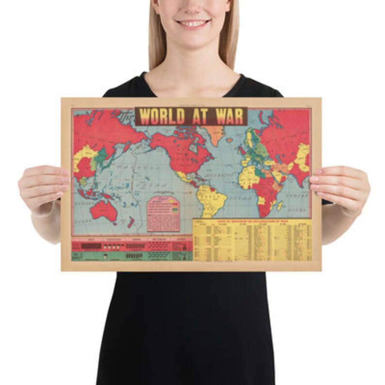 Old World War 2 Map, 1942 - "world at War" by Edwin Sundberg - USA ...