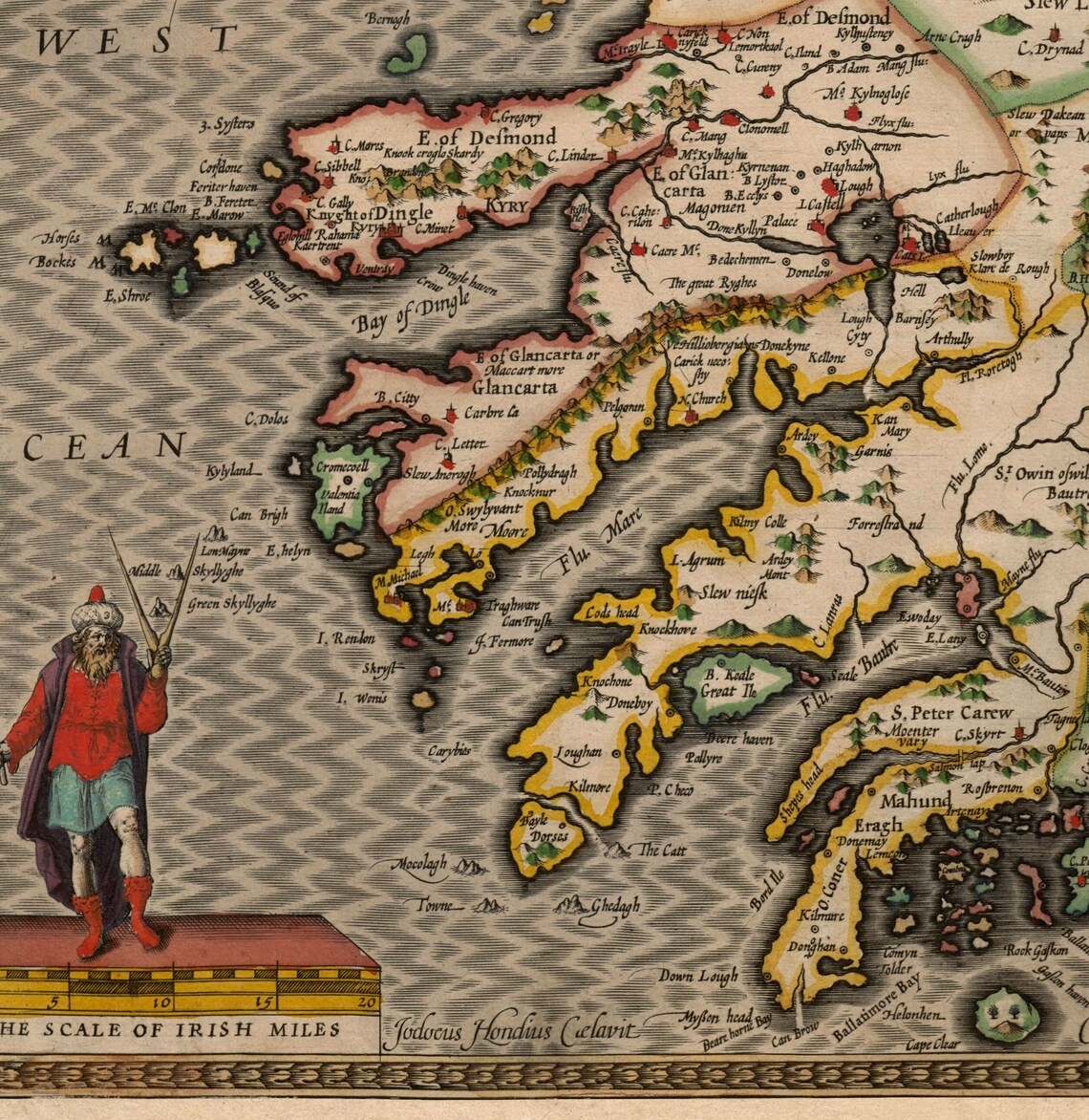 Old Map of Munster, Ireland in 1611 by John Speed - County Cork, Clare ...