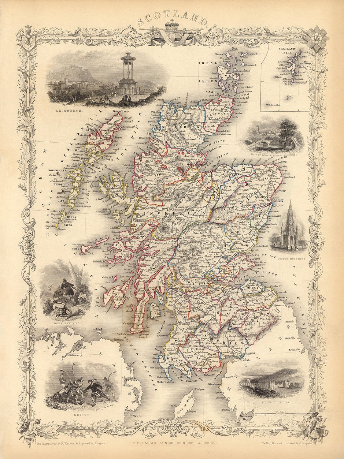 Old Map of Scotland, 1851 by J. Tallis - Vintage Antique Wall Art Chart ...