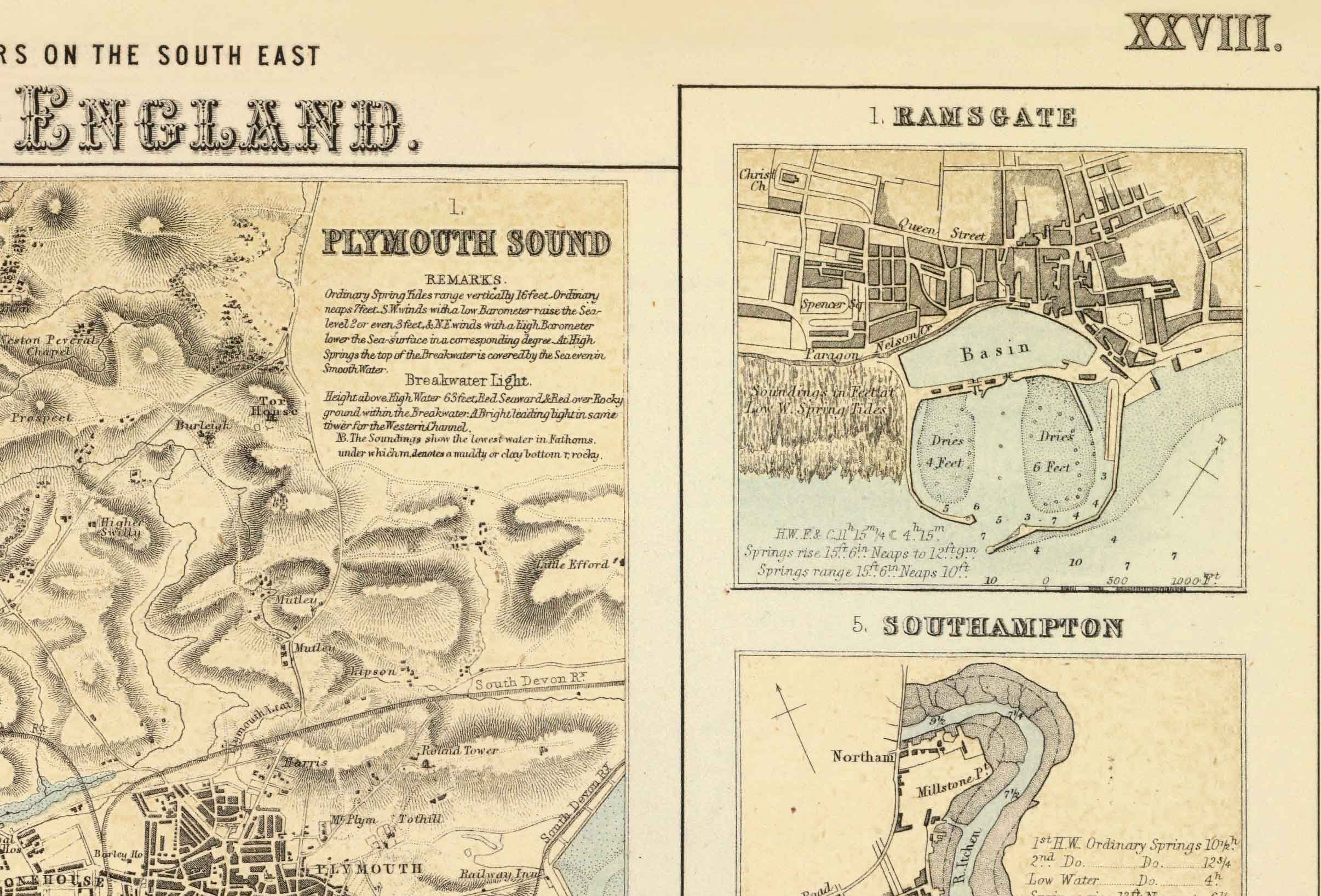 Old Map of the Ports & Harbours in South East of England 1872 - Etsy UK