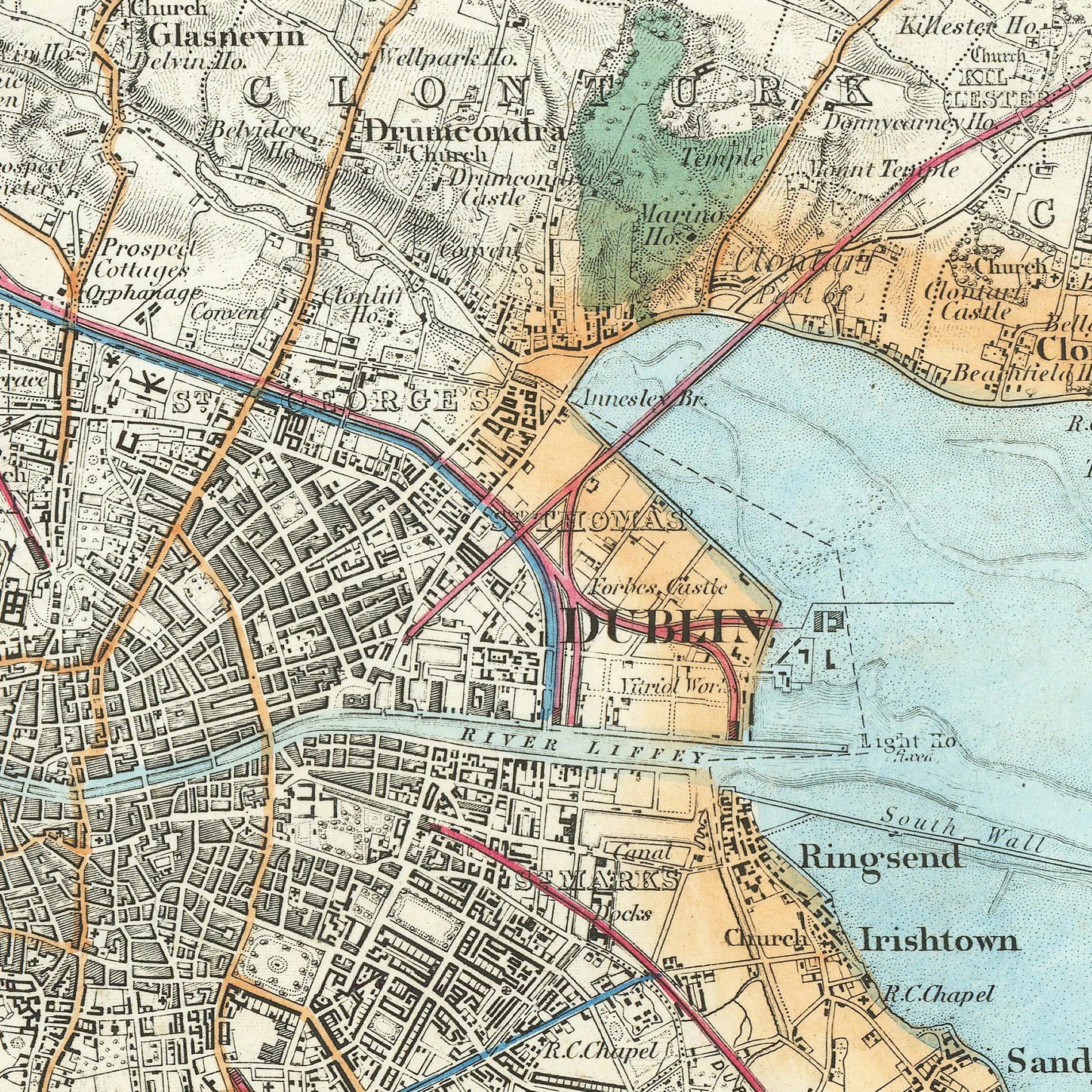 Large Old Map of Dublin & Suburbs, 1868: Meath, Clane, Rathdown ...