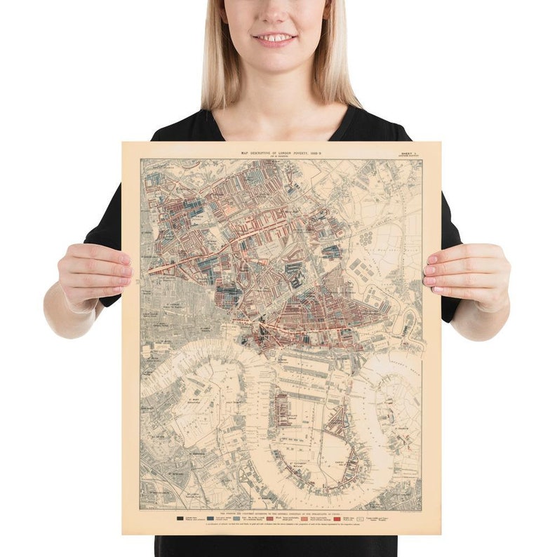 Old Map of London Poverty 1898-9 Eastern District Isle of - Etsy UK