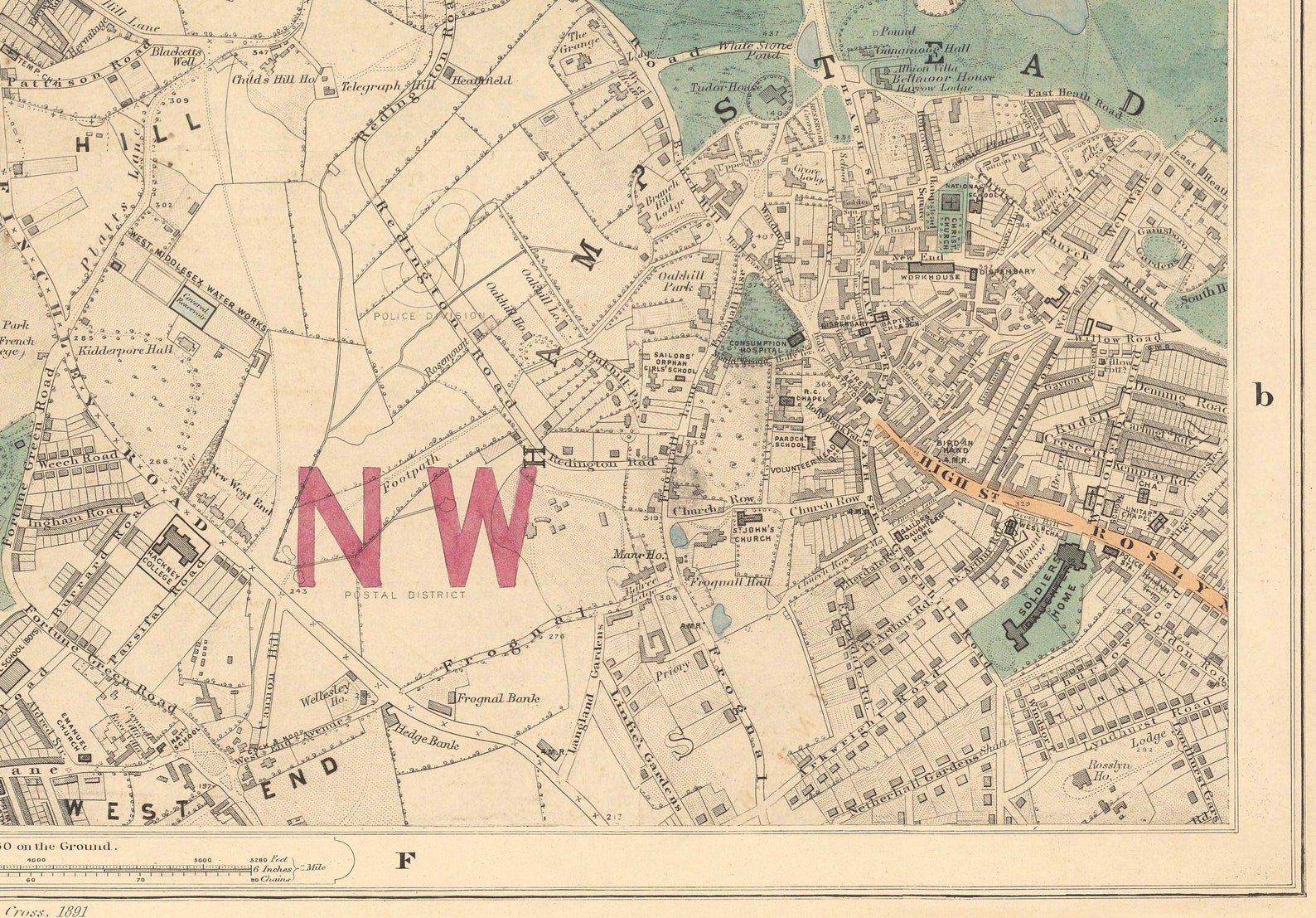 Old Map of North London, 1891 - Hampstead, Cricklewood, Golders Green ...
