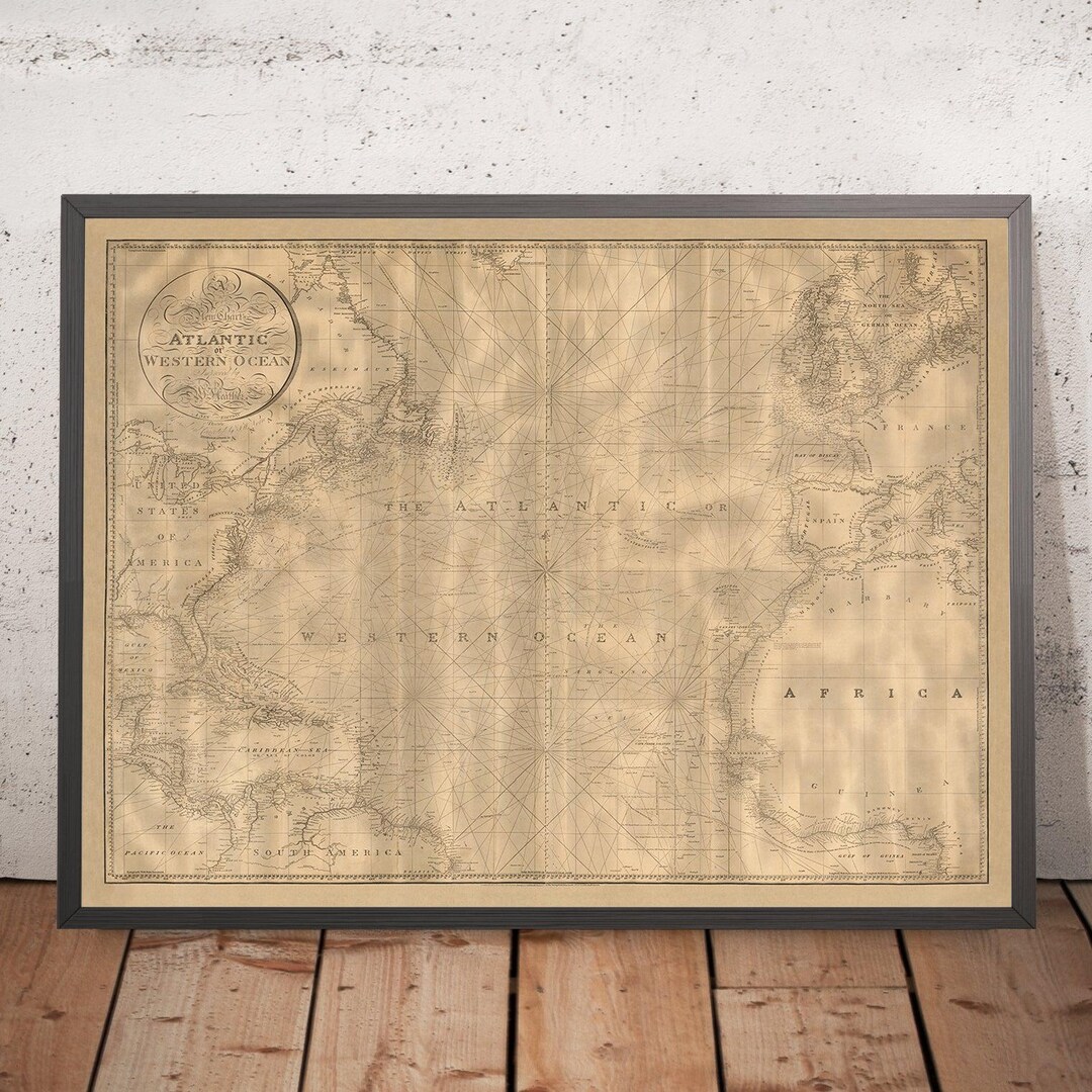 Old Atlantic Ocean Nautical Chart by Heather, 1828: Gulf Stream, Voyage ...