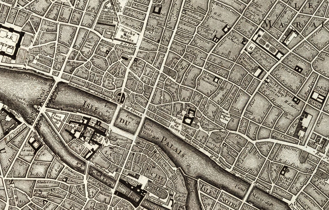 Rare Old Map of Paris, 1795 by Roussel - Louvre, Invalides, Champs ...