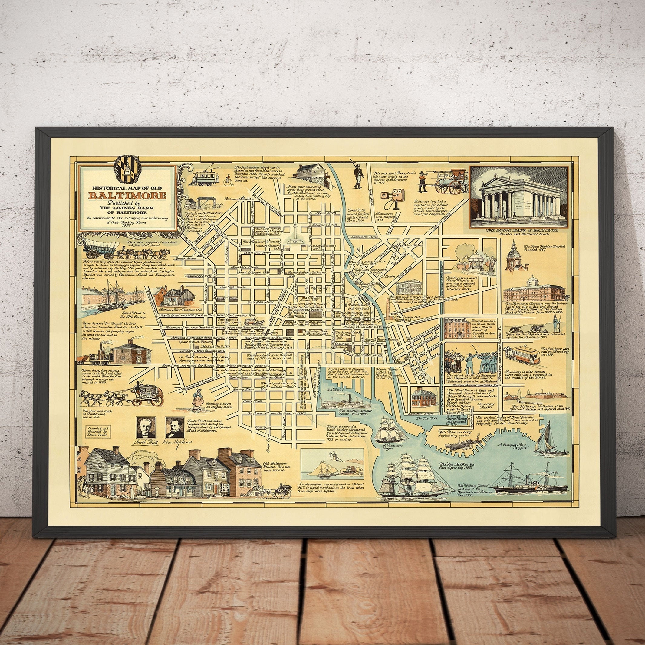 Old Historical Map of Baltimore in 1954 by Edward Tunis - Etsy