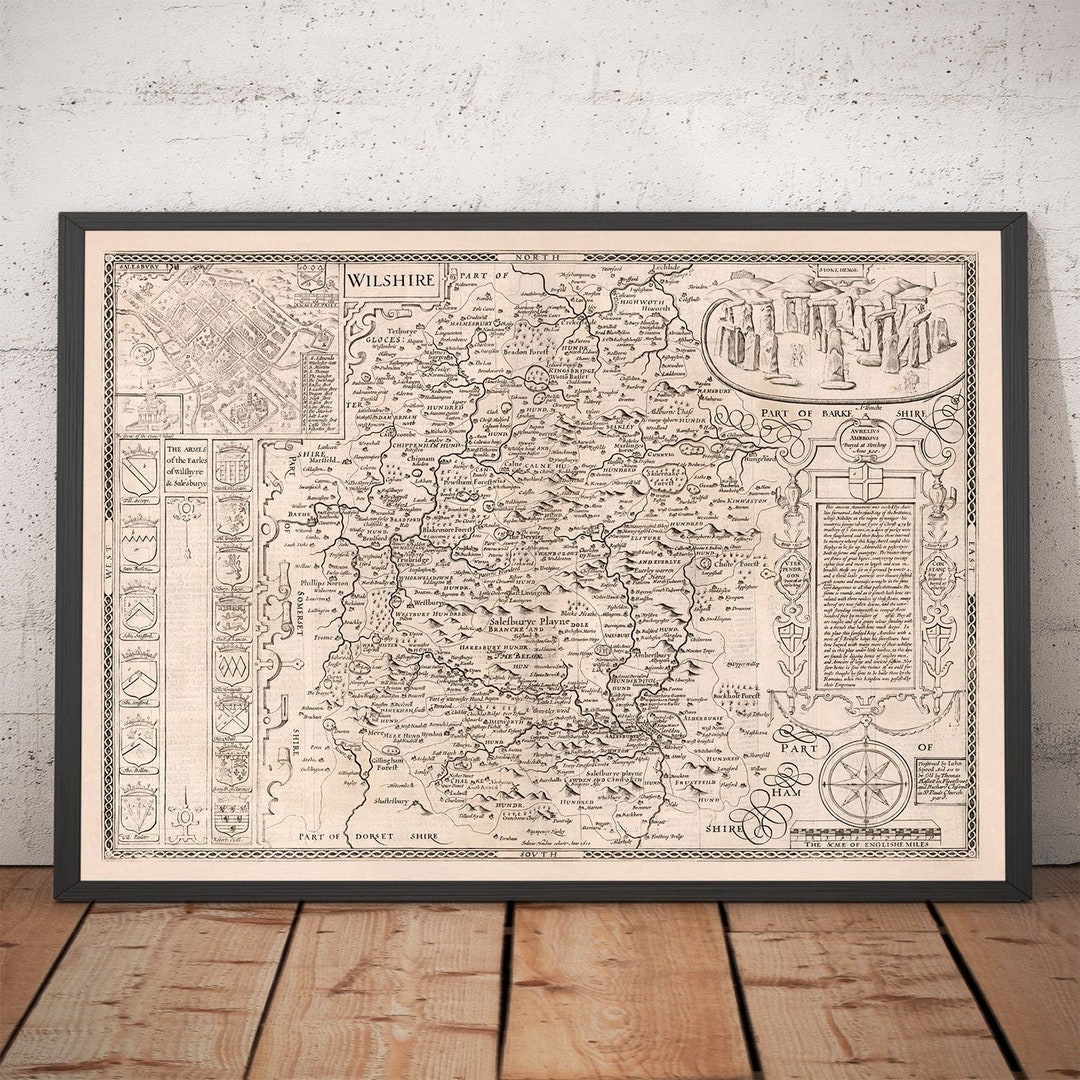 Old Map of Wiltshire in 1611 by John Speed - Salisbury, Stonehenge ...