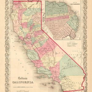 Old Map of California 1860, Colton - San Francisco, Los Angeles, San ...