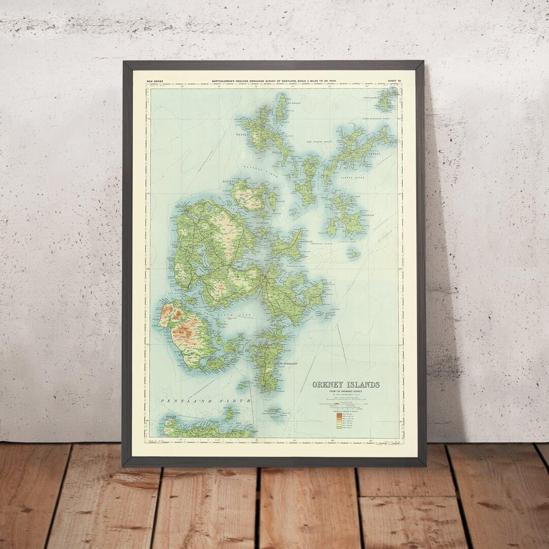 Old OS Map of Orkney Islands by Bartholomew, 1901: Kirkwall, Stromness ...