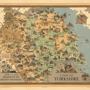 Old Map of Yorkshire, 1949 - British Railway Pictorial Chart - York ...