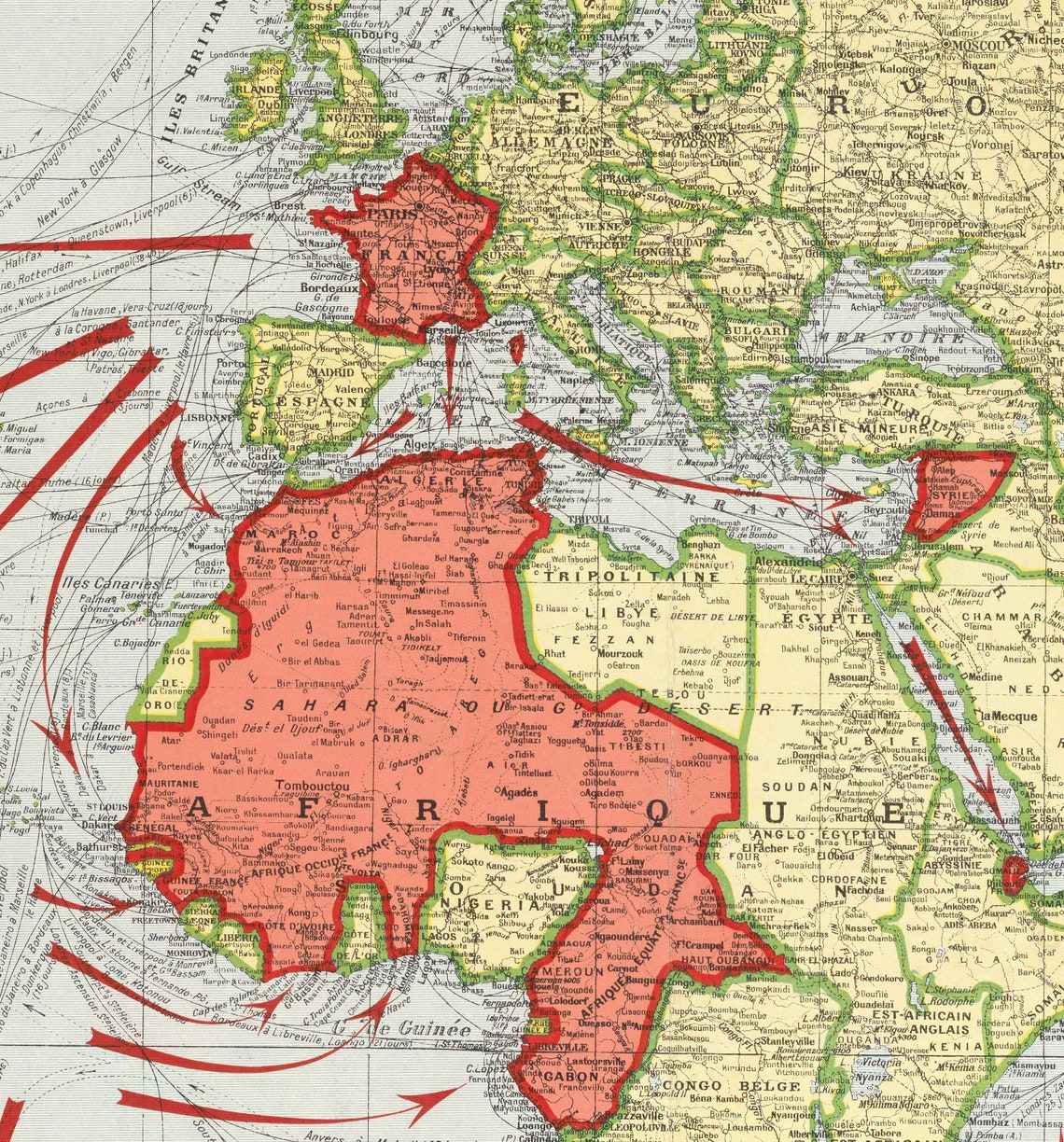 Old Map of the French Colonial Empire, 1938 by Taride - France ...