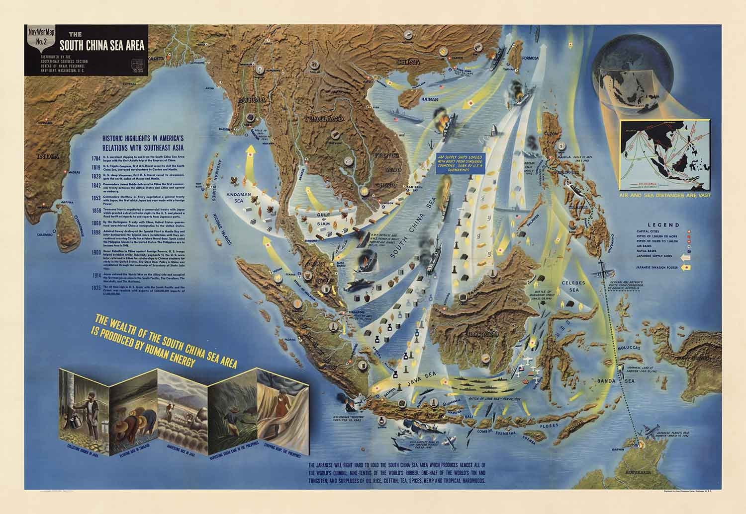 Old World War 2 Map: South China Sea 1944 Southeast Asia - Etsy