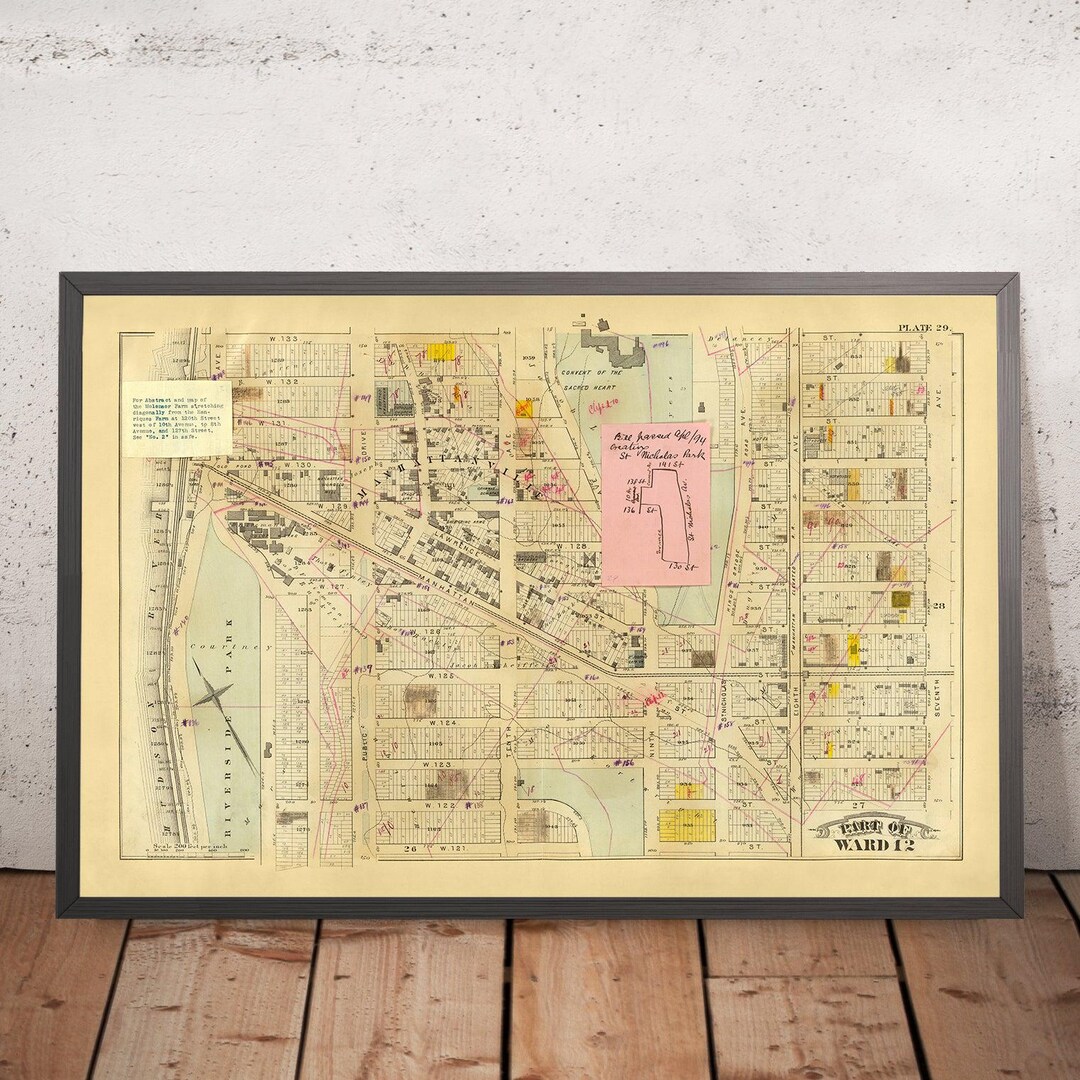 Old Map of Harlem, NYC by Bromley, 1879: Riverside Park, Convent ...