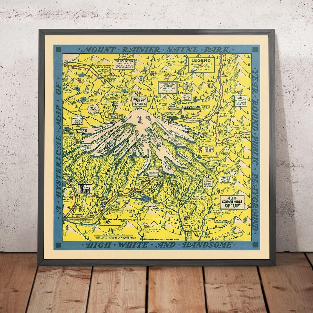 Old Map of Mount Rainier National Park, 1940: Columbia Crest, Paradise ...