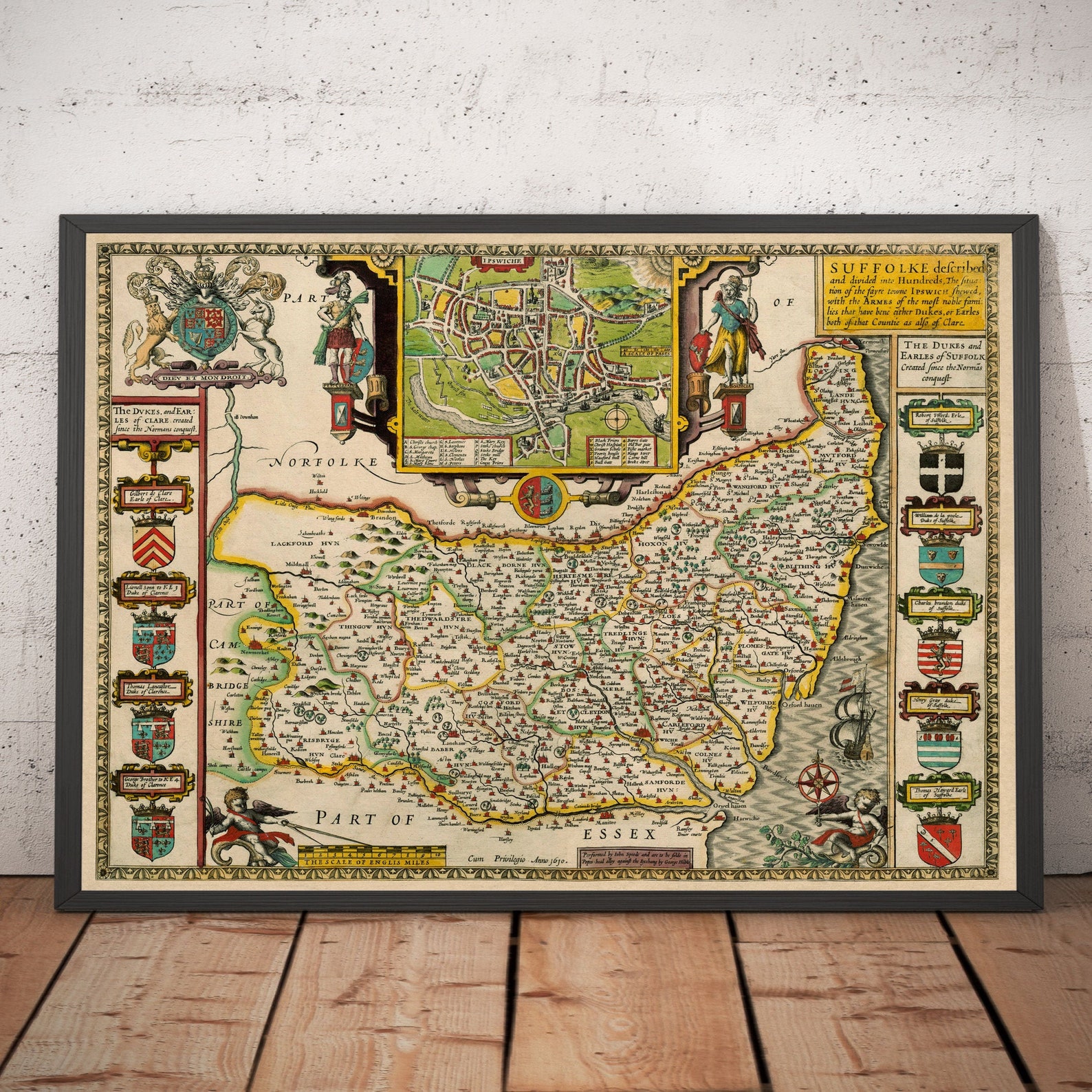 Old Map of Suffolk, 1611 by John Speed - Ipswich, Lowestoft, Bury St ...