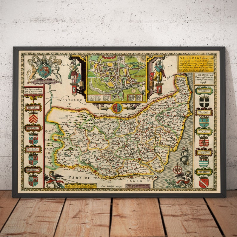 Old Map of Suffolk 1611 by John Speed Ipswich Lowestoft - Etsy UK