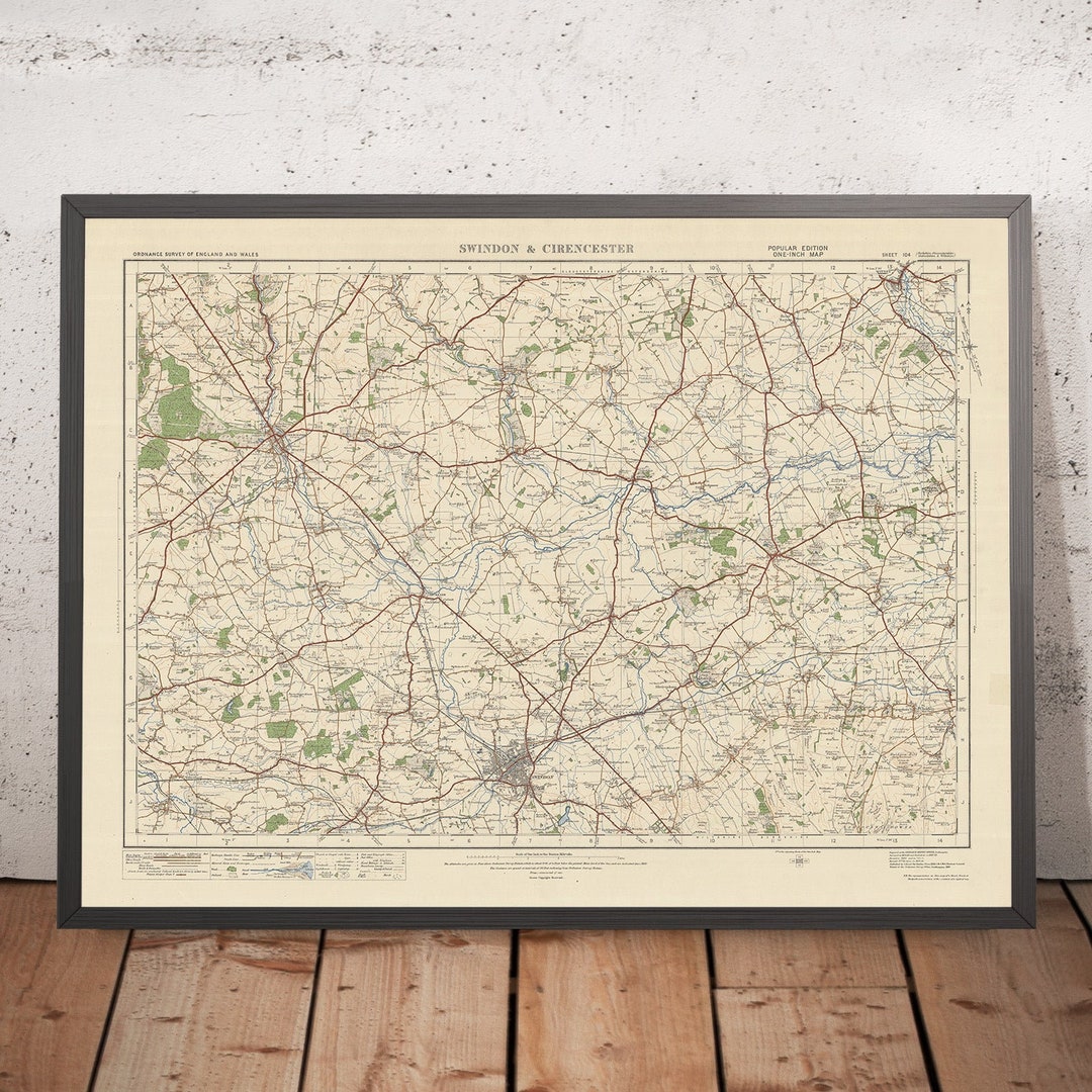 Old Ordnance Survey Map, Sheet 104 - Swindon & Cirencester, 1925 ...