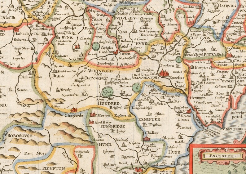 Old Map of Devon, 1611 by John Speed - Plymouth, Exeter, Torquay ...