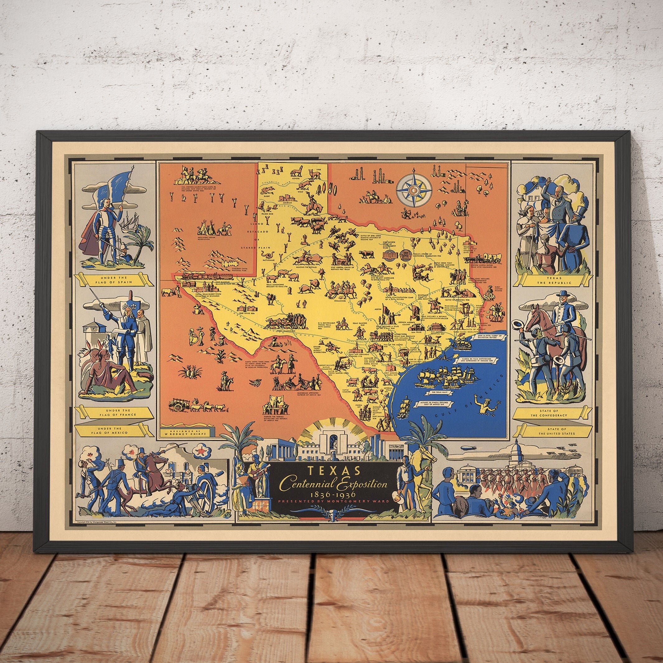 Old Pictorial Map of Texas History 1936 Centennial Fall of - Etsy