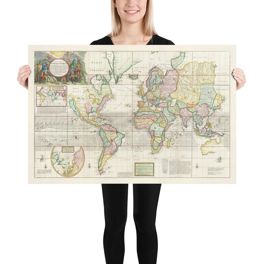 Rare Old World Map From 1719 by Herman Moll - Large Colonial ...