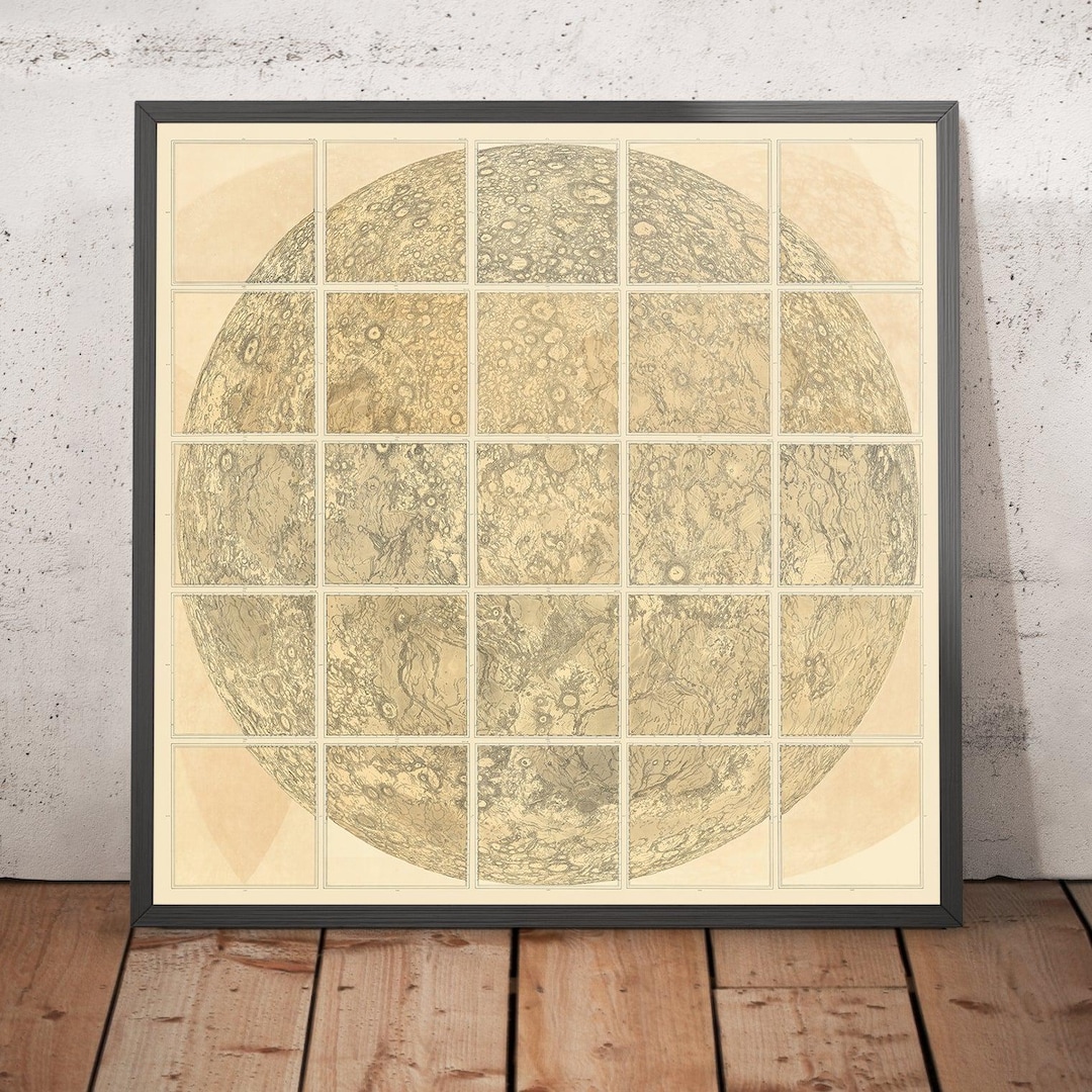 Giant Map of the Moon and Its Mountains by Schmidt, 1878: Rare Chart of ...