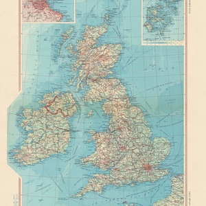 Old Map of Great Britain and Ireland, 1967: London, Glasgow, Edinburgh ...