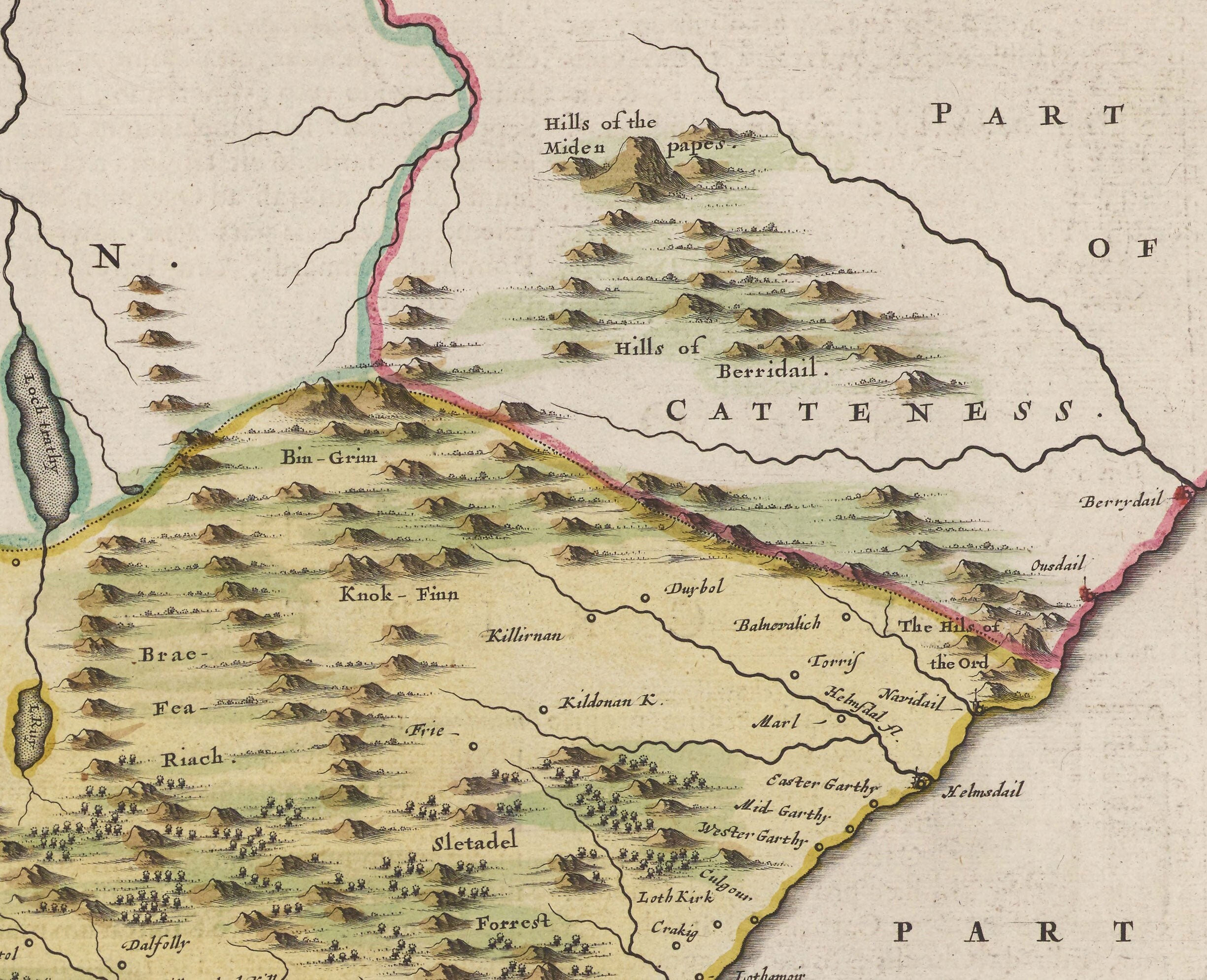 Old Map of Sutherland in 1665 by Joan Blaeu - Dornoch, Tain, Brora ...