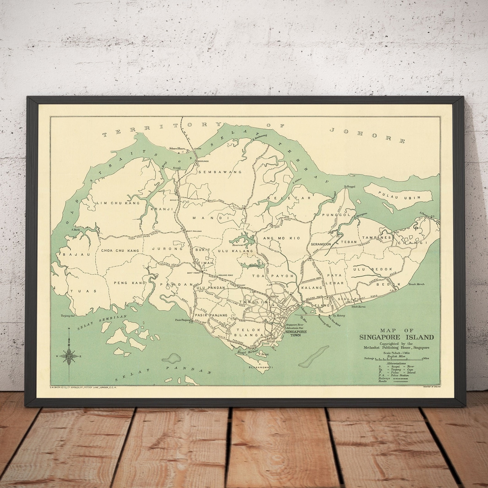Old Map of Singapore Island, 1920 - Roads, Railway, Sembawang, Tampines ...