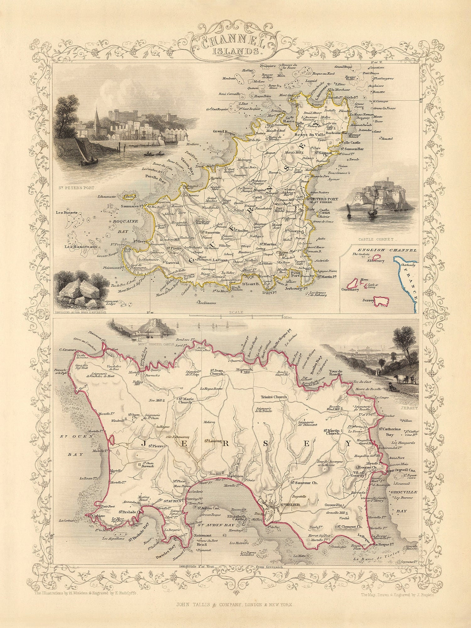 Old Map of Channel Islands (jersey and Guernsey) by Tallis & Rapkin ...