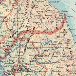 Old Map of North & South Korea, 1967: Seoul, Busan, Jeju Island, Korean ...