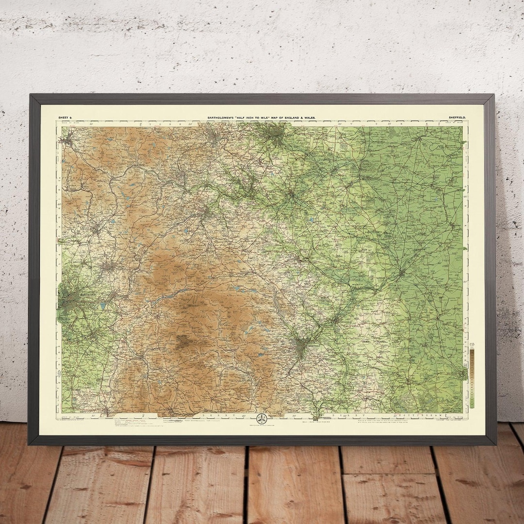 Old OS Map of Sheffield, Yorkshire by Bartholomew, 1901: Peak District ...