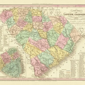 Old Map of South Carolina by Tanner, 1836: Charleston, Columbia, Camden ...