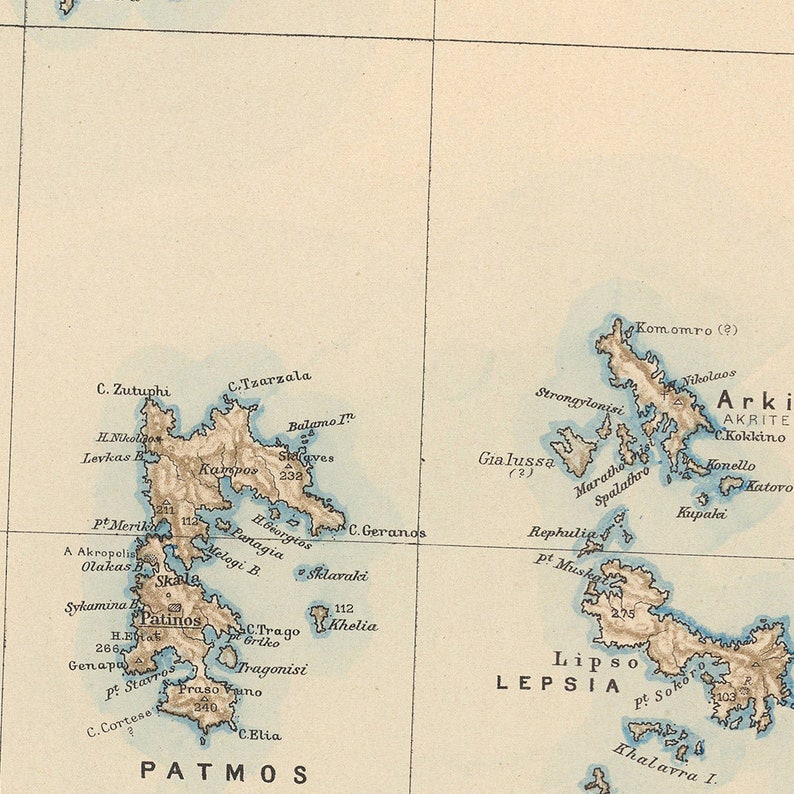Old Map of Samos & Aegean Islands by Kiepert, 1890: Ikaria, Kalymnos ...