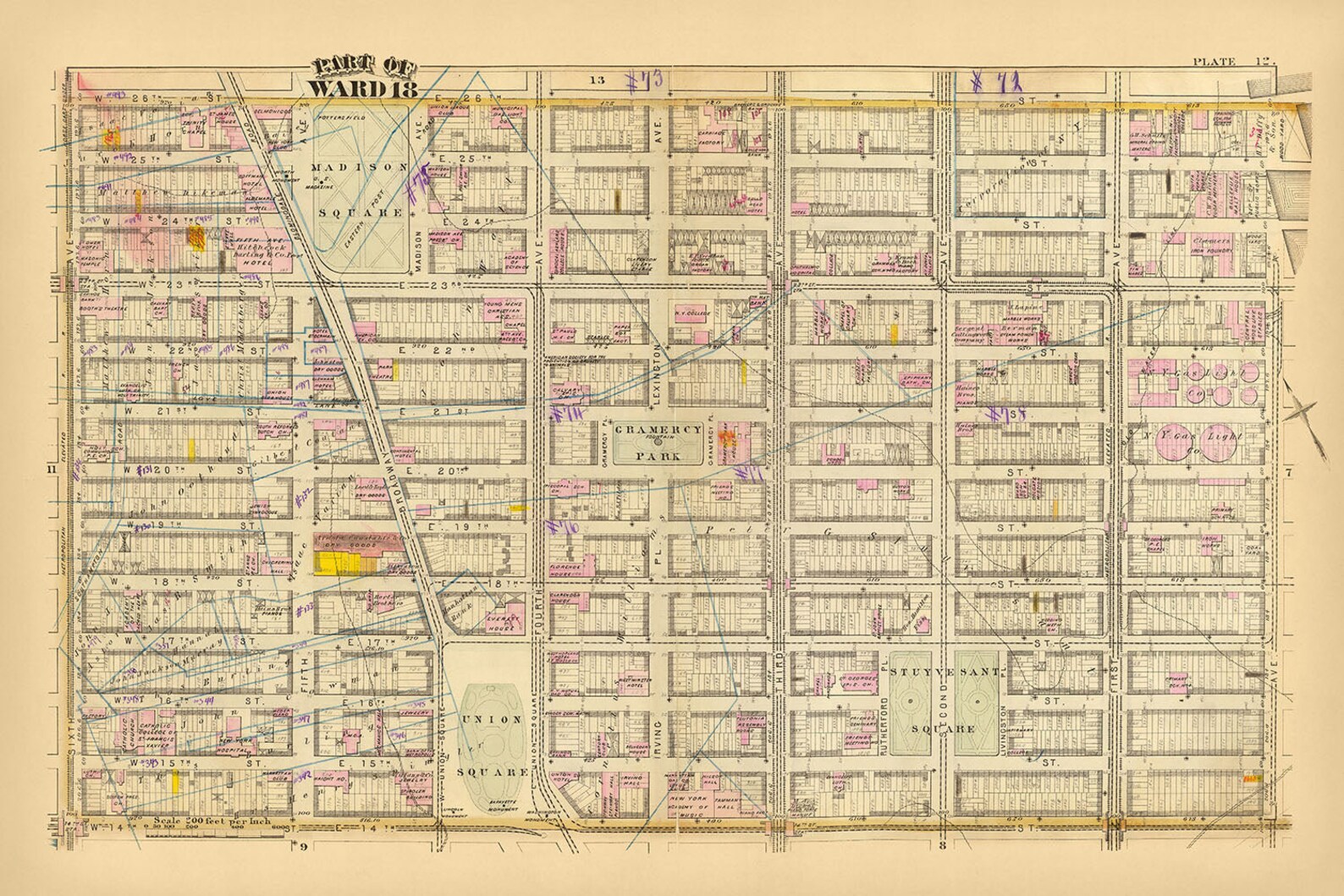 Old Map of New York City's Ward 18 by Bromley, 1879: Madison Square ...