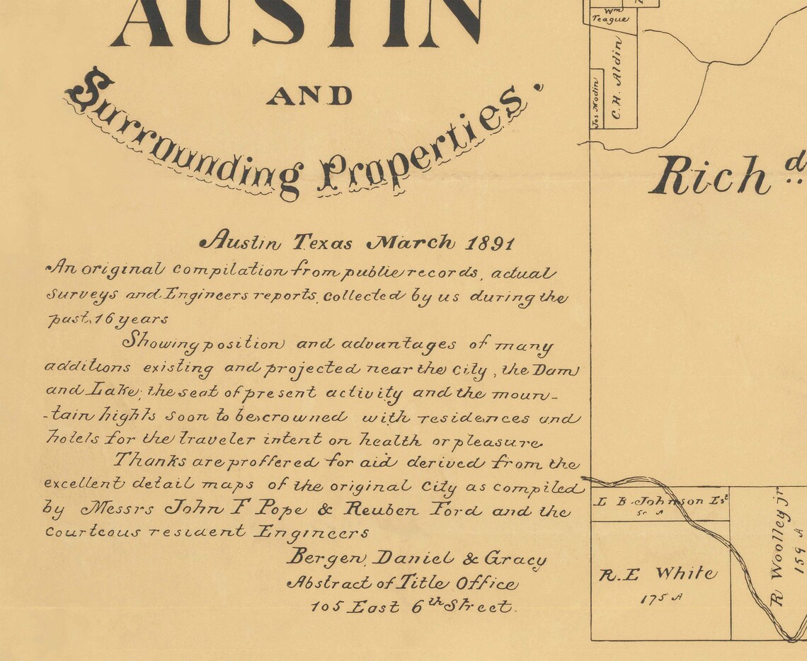 Rare Old Map of Austin, Texas in 1891 - Very Early City Plan, State ...