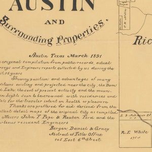 Rare Old Map of Austin, Texas in 1891 - Very Early City Plan, State ...