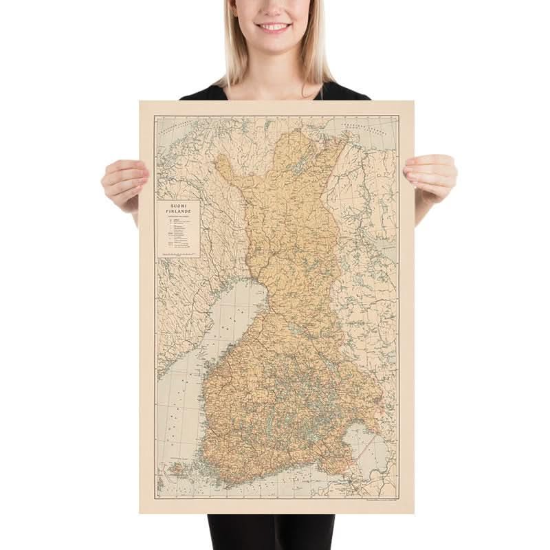 Old Map of Finland (suomi), 1930: Helsinki, Tampere, Gulf of Bothnia ...