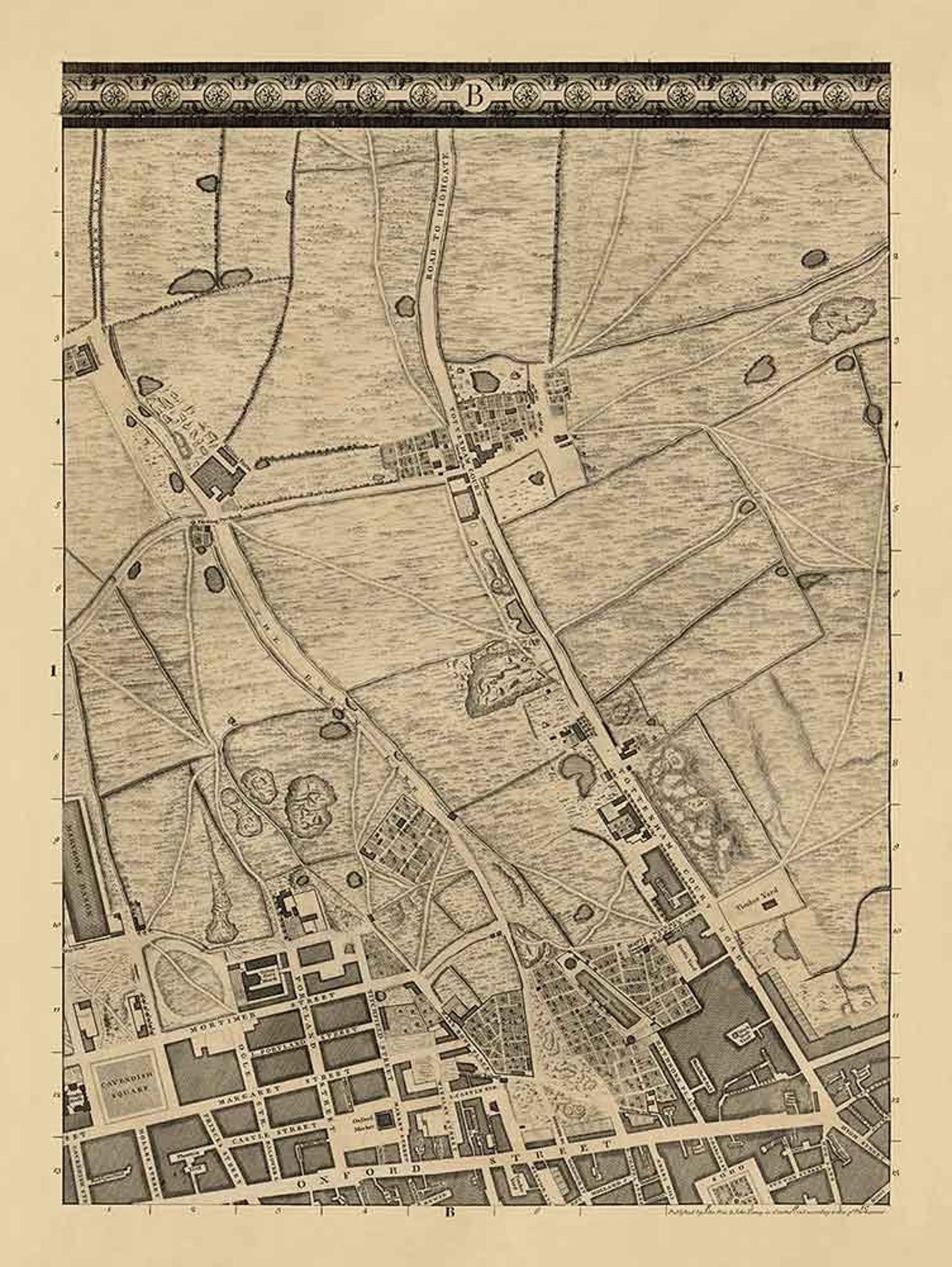 Old Map of London by John Rocque, 1746, B1 - Oxford Street, Tottenham ...