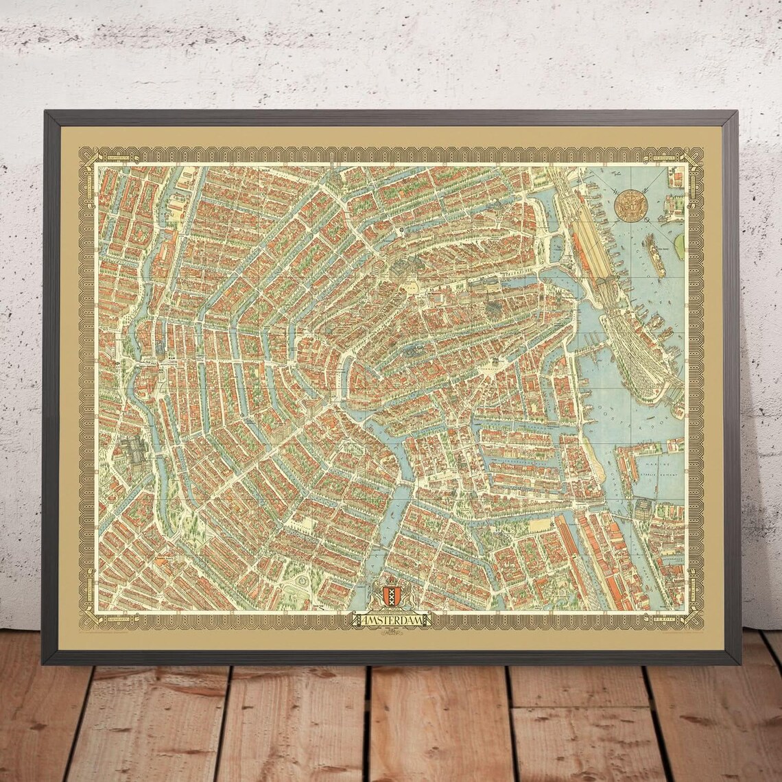 Old Birds Eye Map of Amsterdam by Bollmann, 1971: Central Station ...
