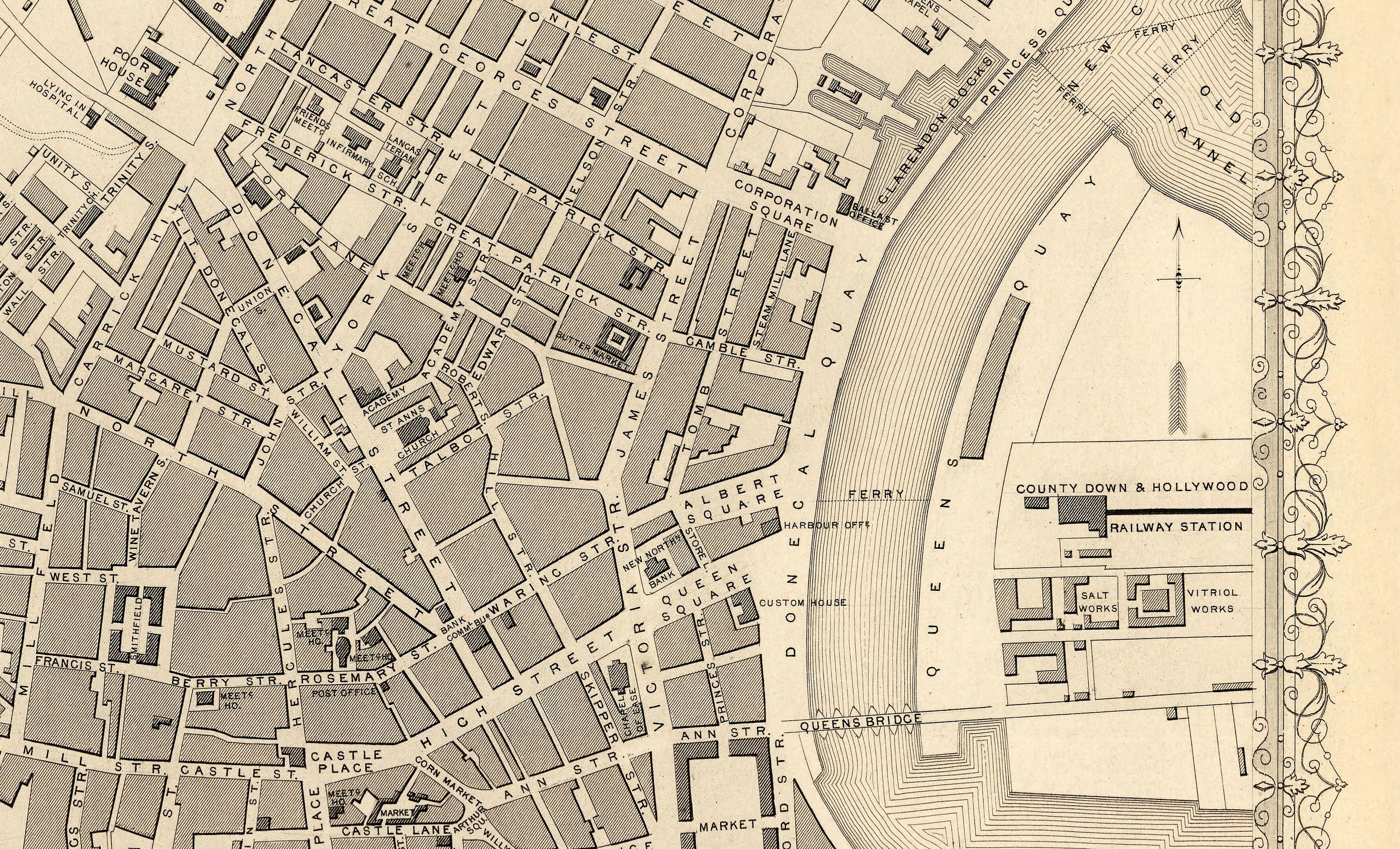 Old Map of Belfast, Ireland in 1851 by Tallis & Rapkin - Queens College ...