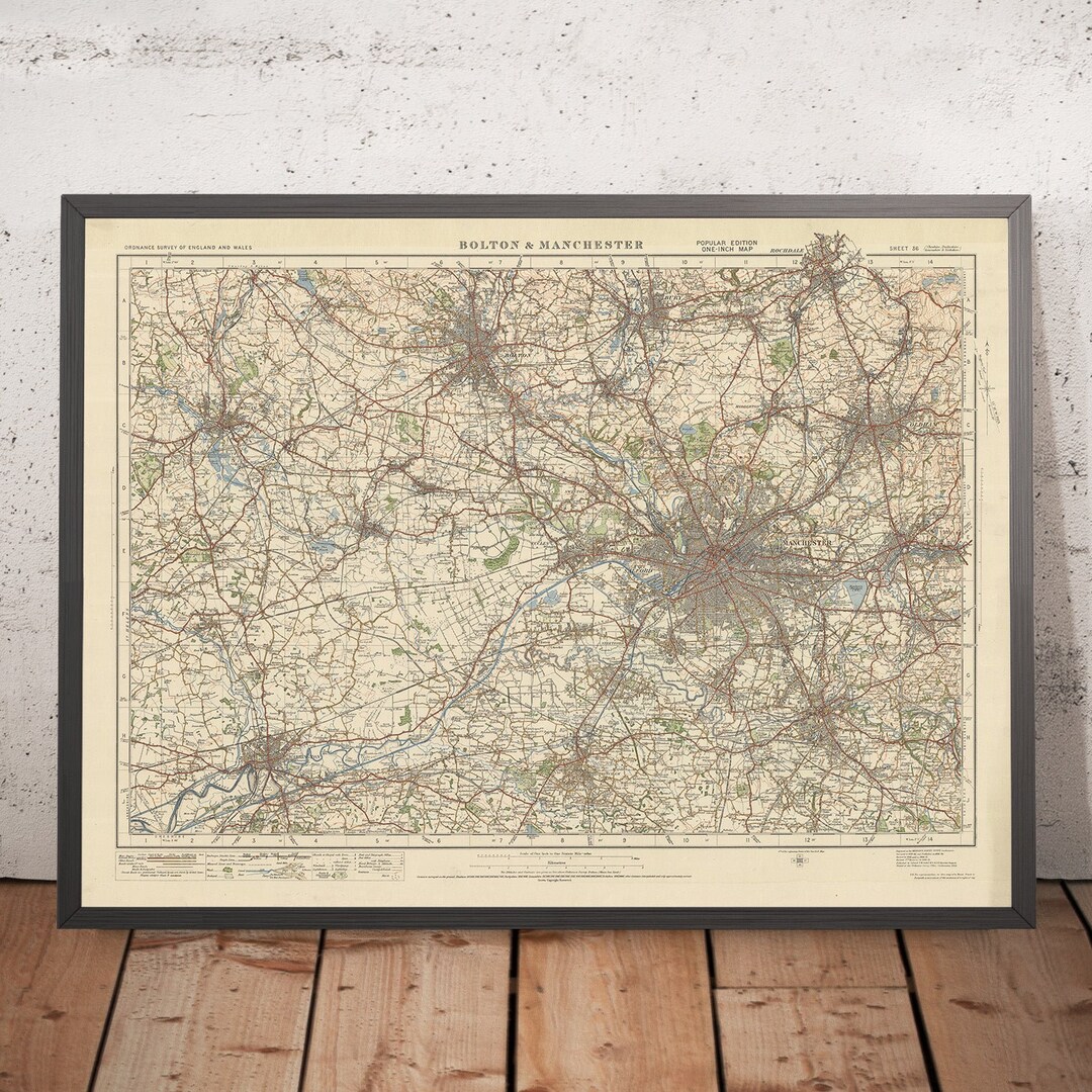 Old Ordnance Survey Map, Sheet 36 - Bolton & Manchester, 1925 ...