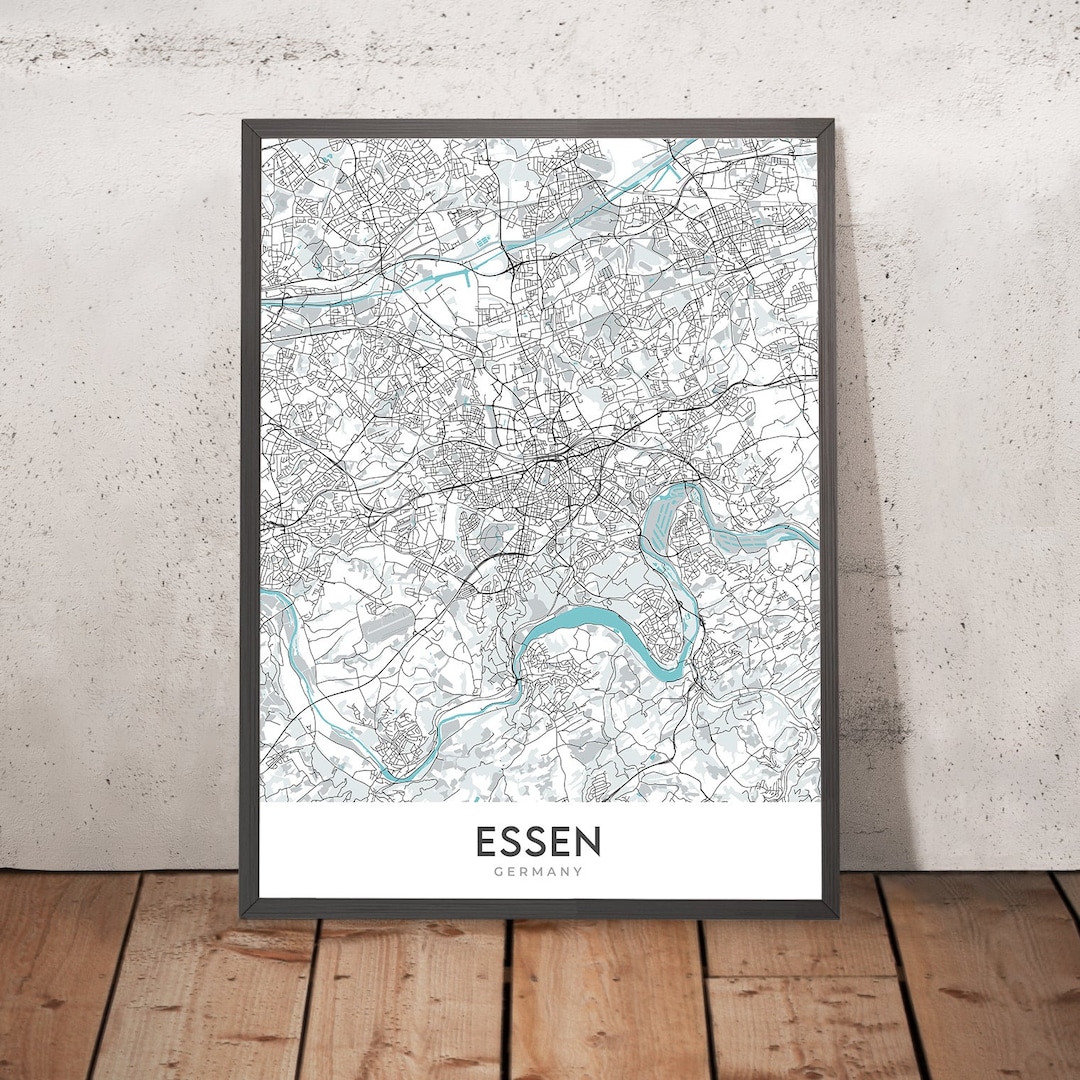 Modern City Map of Essen, Germany: Baldeneysee, Folkwang Museum, A40 ...