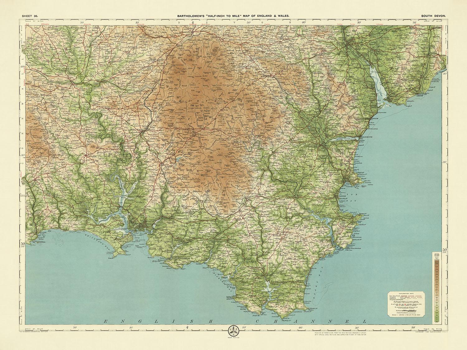 Old OS Map of South Devon by Bartholomew, 1901: Exeter, Torquay ...