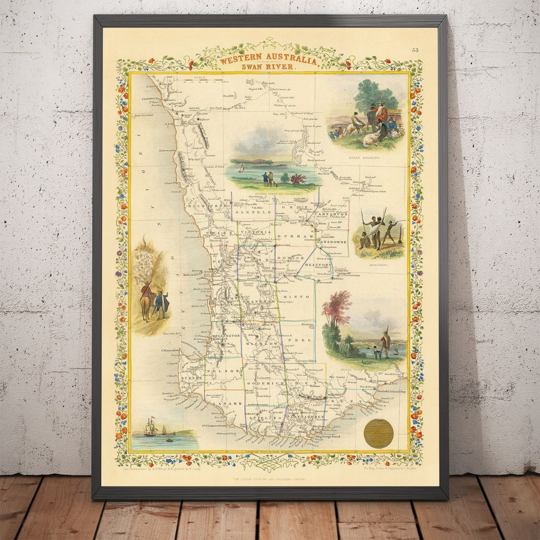 Old Map of Western Australia, 1851 by Tallis & Rapkin - Swan River ...